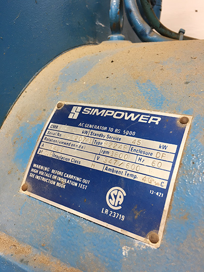 Simpower 45 kw 600 Volt Natural Gas - Prima Power Systems Inc